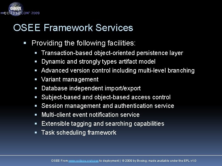 Unlocking the OSEE Core Framework Roberto Escobar Boeing