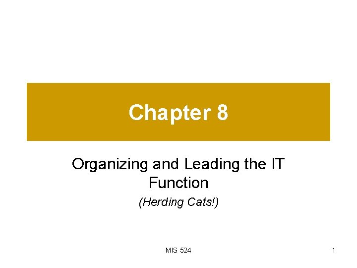 Chapter 8 Organizing and Leading the IT Function