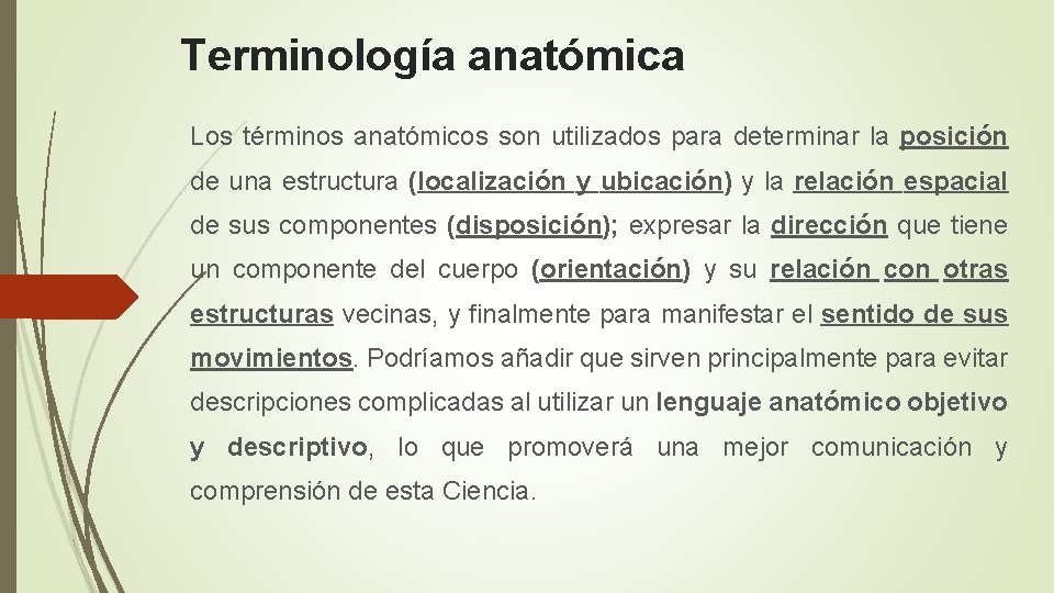 POSICIN EJES Y PLANOS ANATMICOS DE REFERENCIA TRMINOS