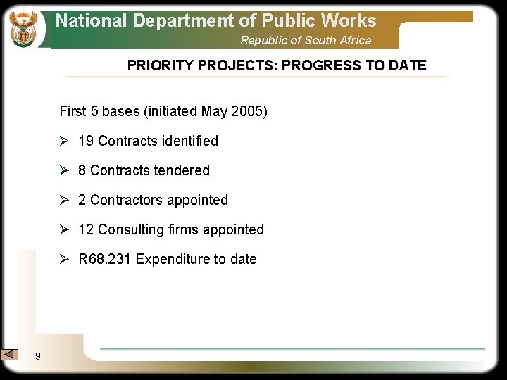 National Department of Public Works Republic of South