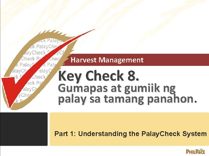 Harvest Management Key Check 8 Gumapas at gumiik