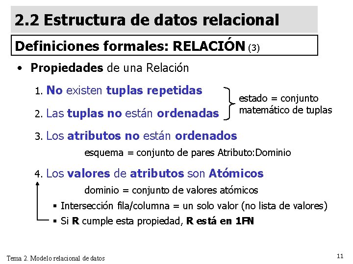 2 Modelo relacional de datos Objetivos Comprender los