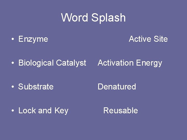 Section 2 5 Enzymes Word Splash Enzyme Active
