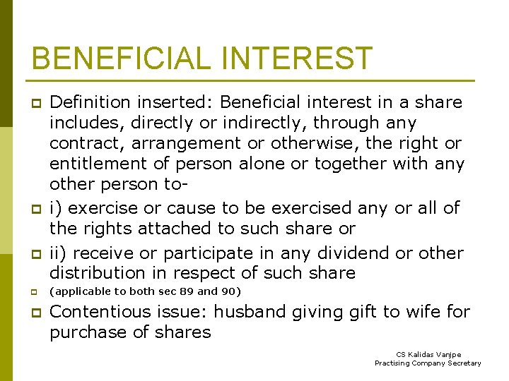 THE COMPANIES ACT 2013 ANALYSIS OF BENEFICIAL OWNERSHIP