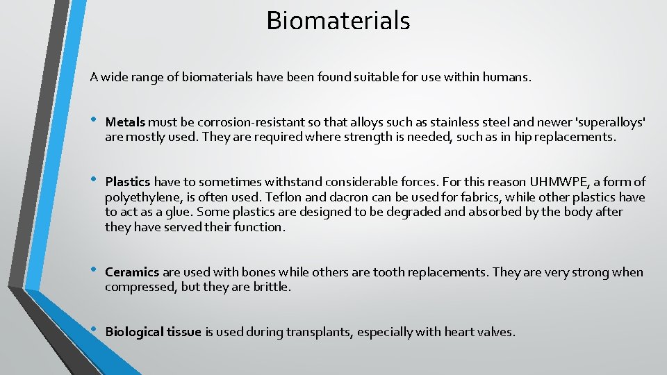 Senior Science Bionics Part 1 Biomedical Biomaterial Devices