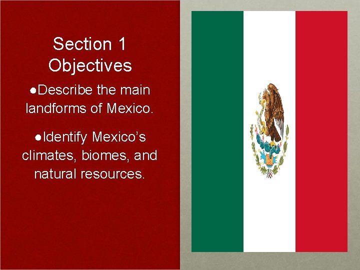 Chapter 10 Mexico Section 1 Objectives Describe the