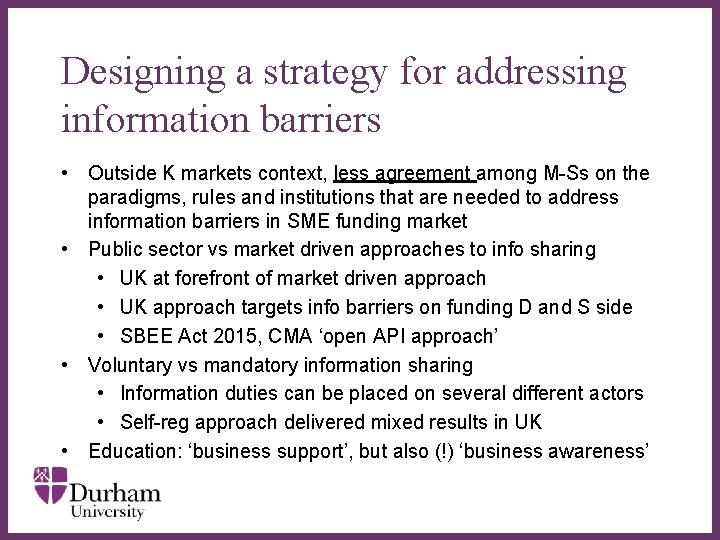 Market Building in a CMU removing information barriers