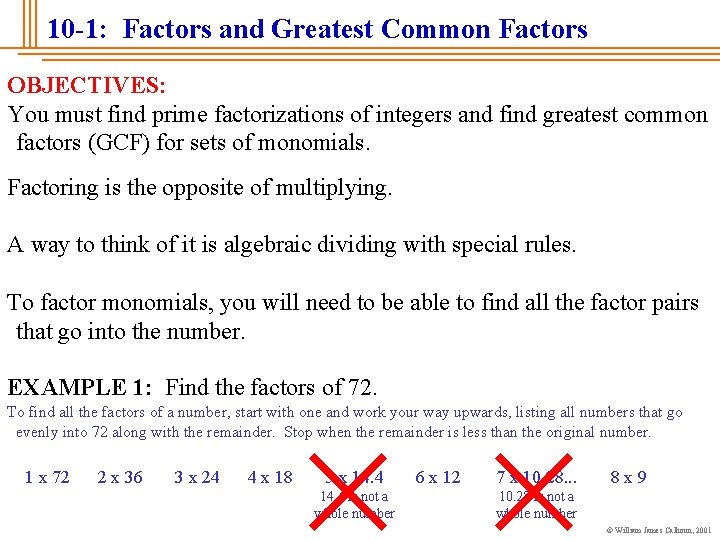 10 1 Factors and Greatest Common Factors OBJECTIVES