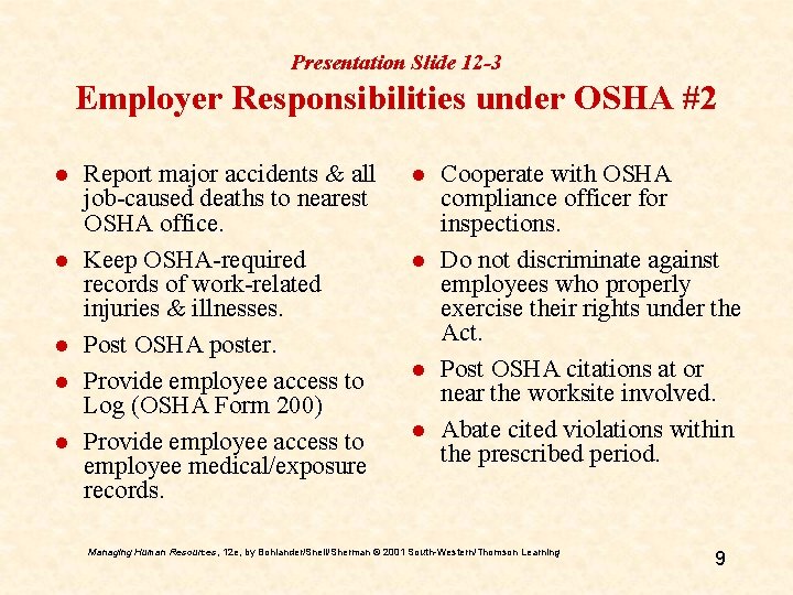 Managing Human Resources Bohlander Snell Sherman Chapter 12