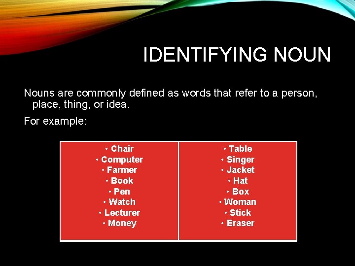 NOUN PART 1 IDENTIFYING NOUN CONCRETE AND ABSTRACT