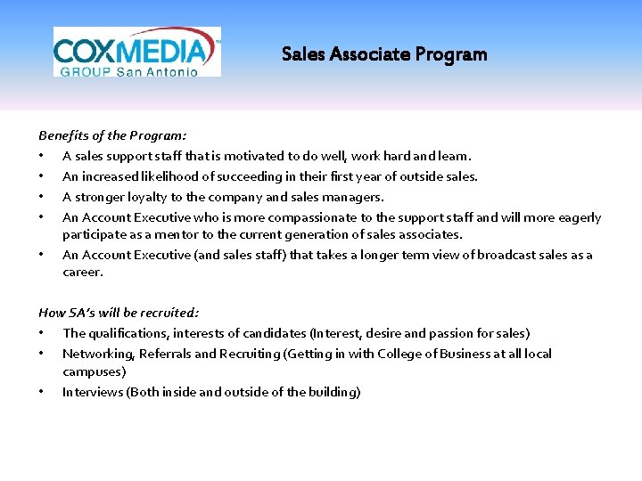 Sales Associate Program Presented By Shawn Morris Manager