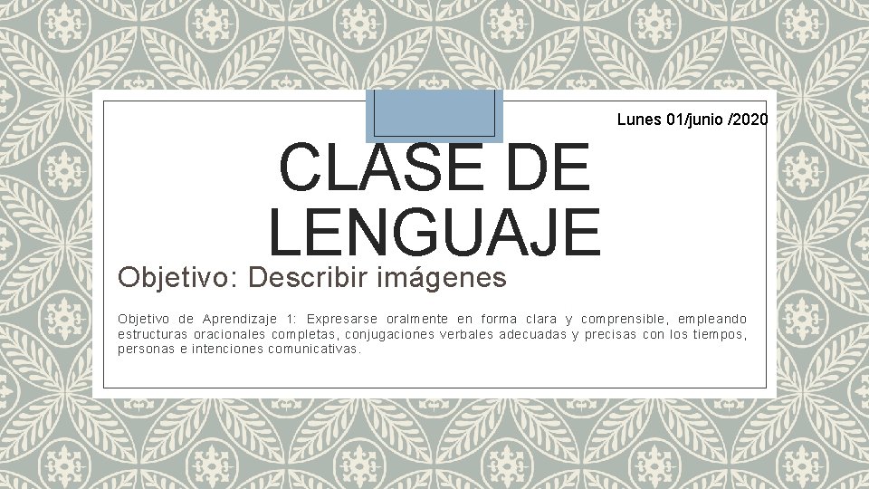 Lunes 01junio 2020 CLASE DE LENGUAJE Objetivo Describir