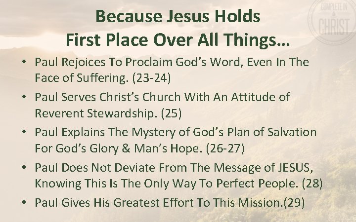 Complete in Christ Colossians Appreciating Jesus We can