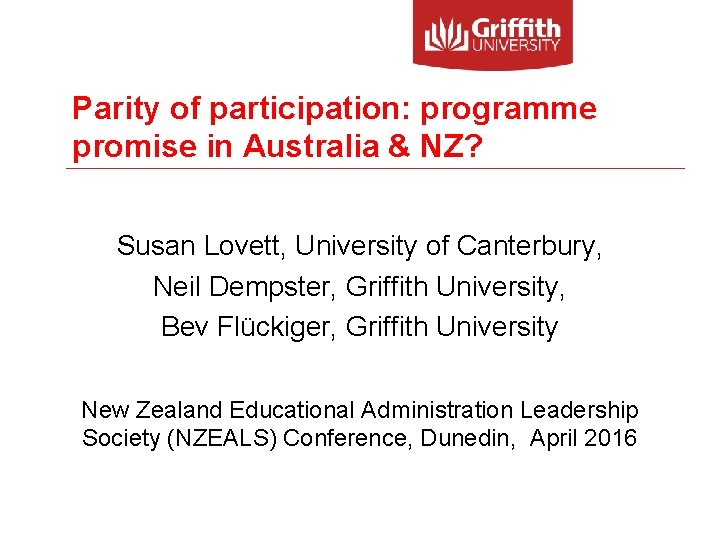 Parity of participation programme promise in Australia NZ