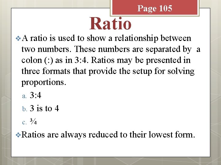 Chapter 4 v Define Objectives ratio and proportion
