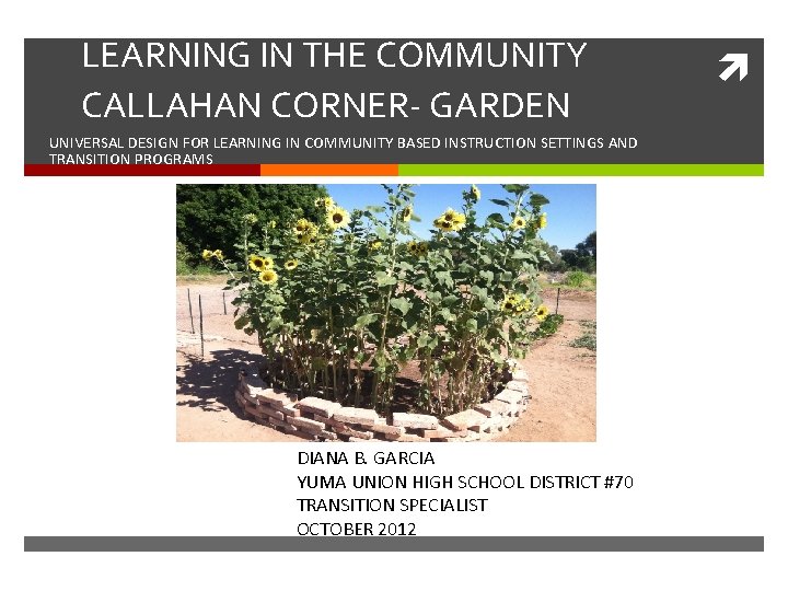 LEARNING IN THE COMMUNITY CALLAHAN CORNER GARDEN UNIVERSAL