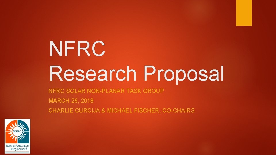 NFRC Research Proposal NFRC SOLAR NONPLANAR TASK GROUP