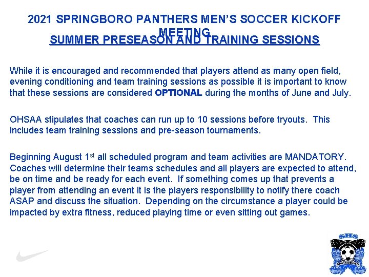 SPRINGBORO PANTHERS MENS SOCCER 2021 SPRINGBORO PANTHERS MENS