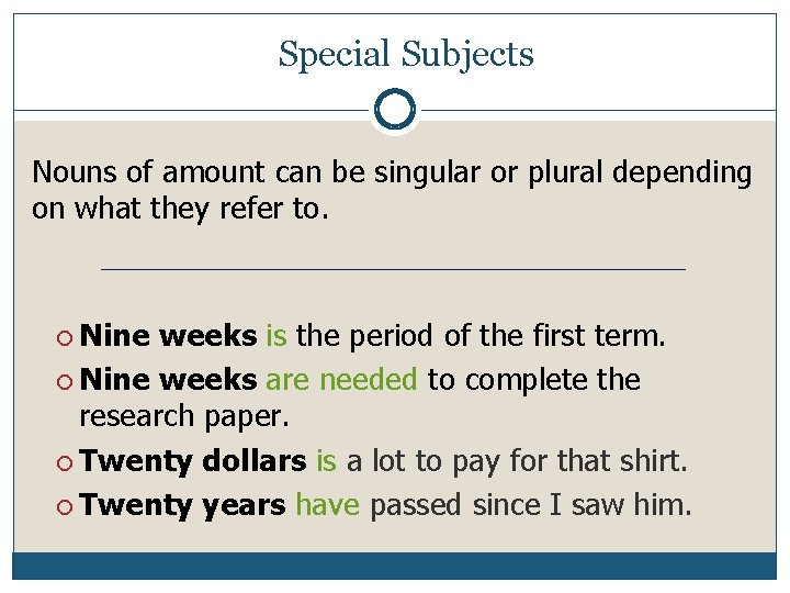 SUBJECTVERB AGREEMENT PART 1 THE BASICS Subjects Verbs