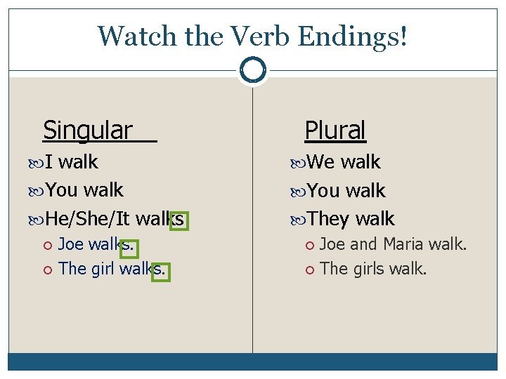 SUBJECTVERB AGREEMENT PART 1 THE BASICS Subjects Verbs