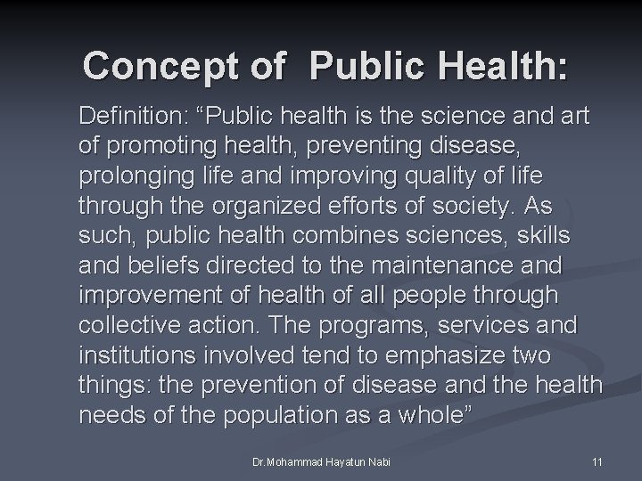 Introduction to Public Health Lecture 1 Dr Mohammad