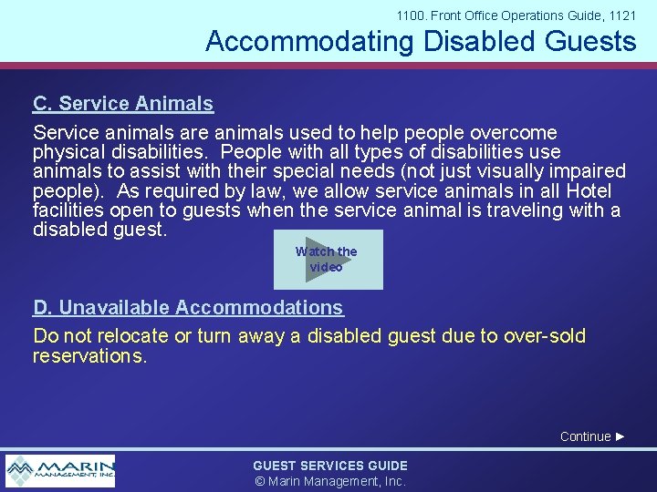 1100 Front Office Operations Guide 1121 Accommodating Disabled