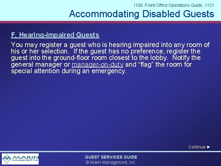 1100 Front Office Operations Guide 1121 Accommodating Disabled
