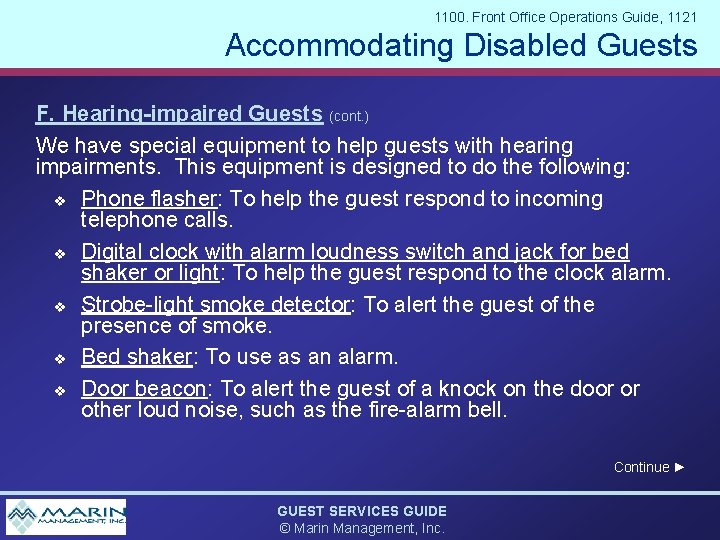 1100 Front Office Operations Guide 1121 Accommodating Disabled