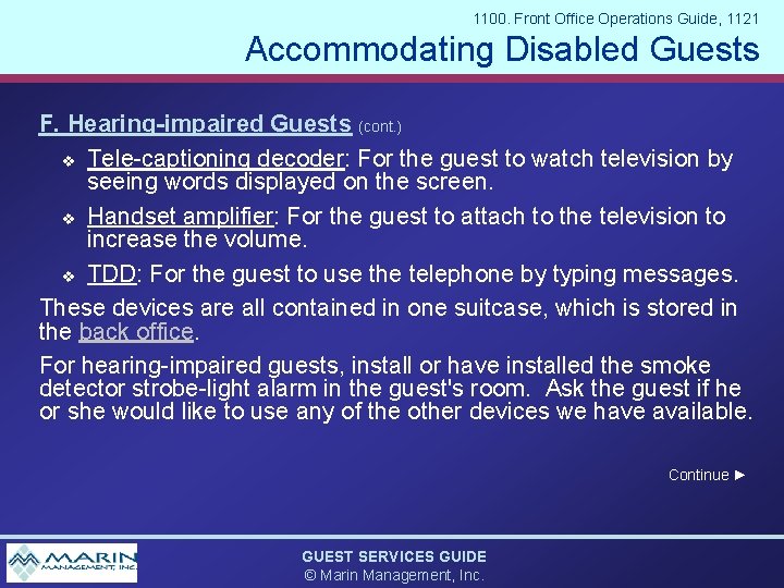 1100 Front Office Operations Guide 1121 Accommodating Disabled