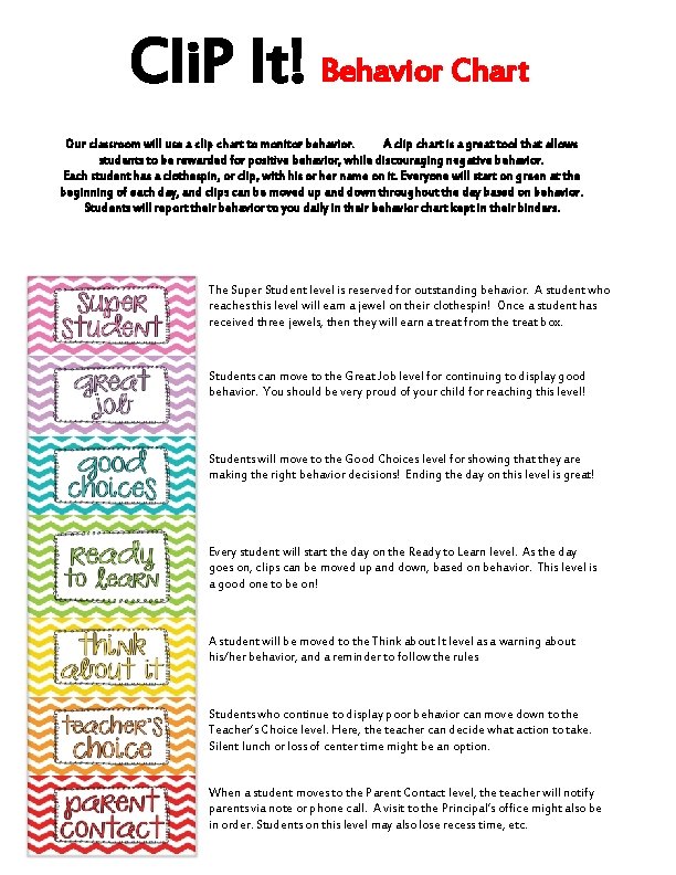 Cli P It Behavior Chart Our classroom will