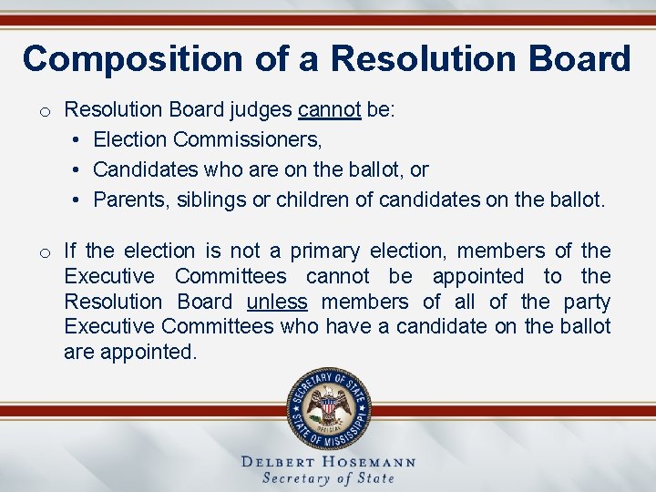 Resolution Boards Heath Hillman Assistant Secretary of State