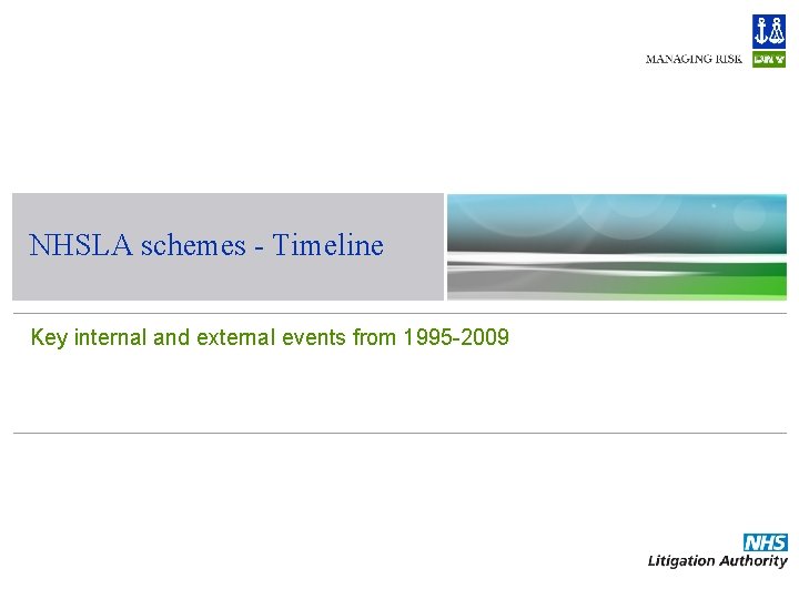 NHSLA schemes Timeline Key internal and external events