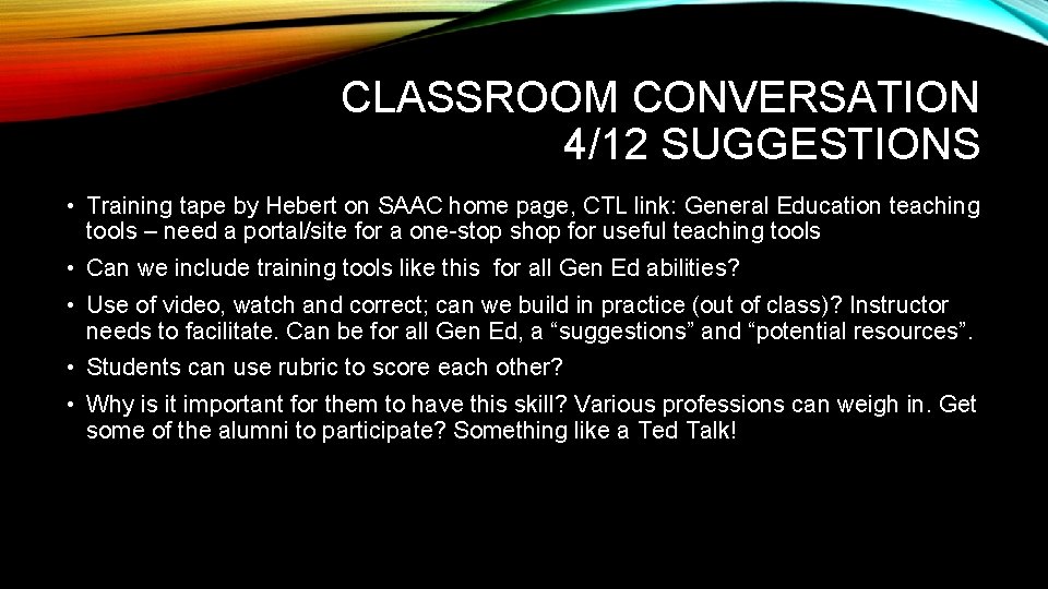 CLASSROOM CONVERSATION 412 SUGGESTIONS Training tape by Hebert