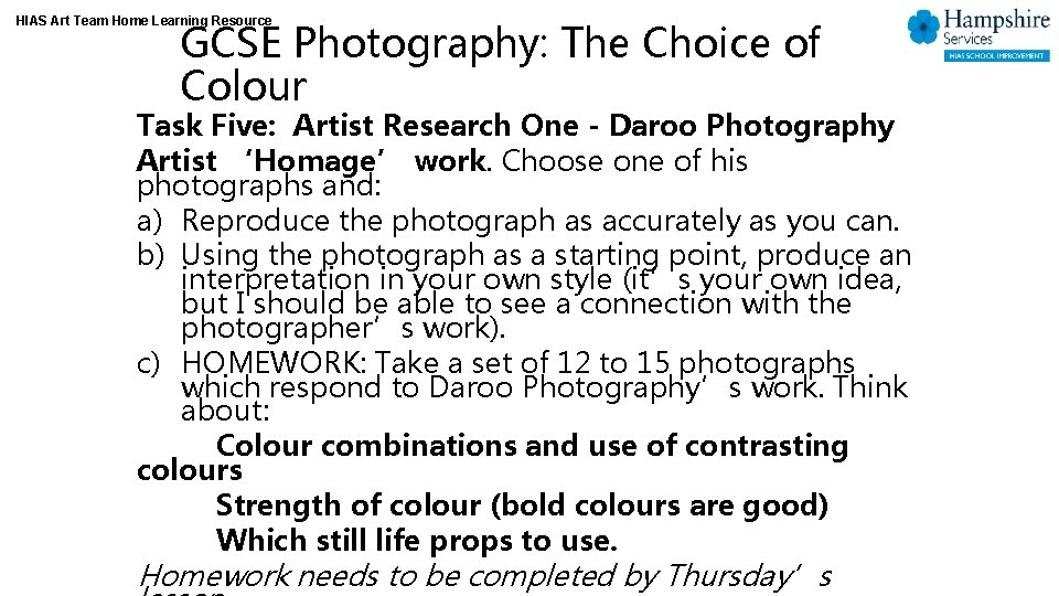 HIAS Art Team Home Learning Resource GCSE Photography