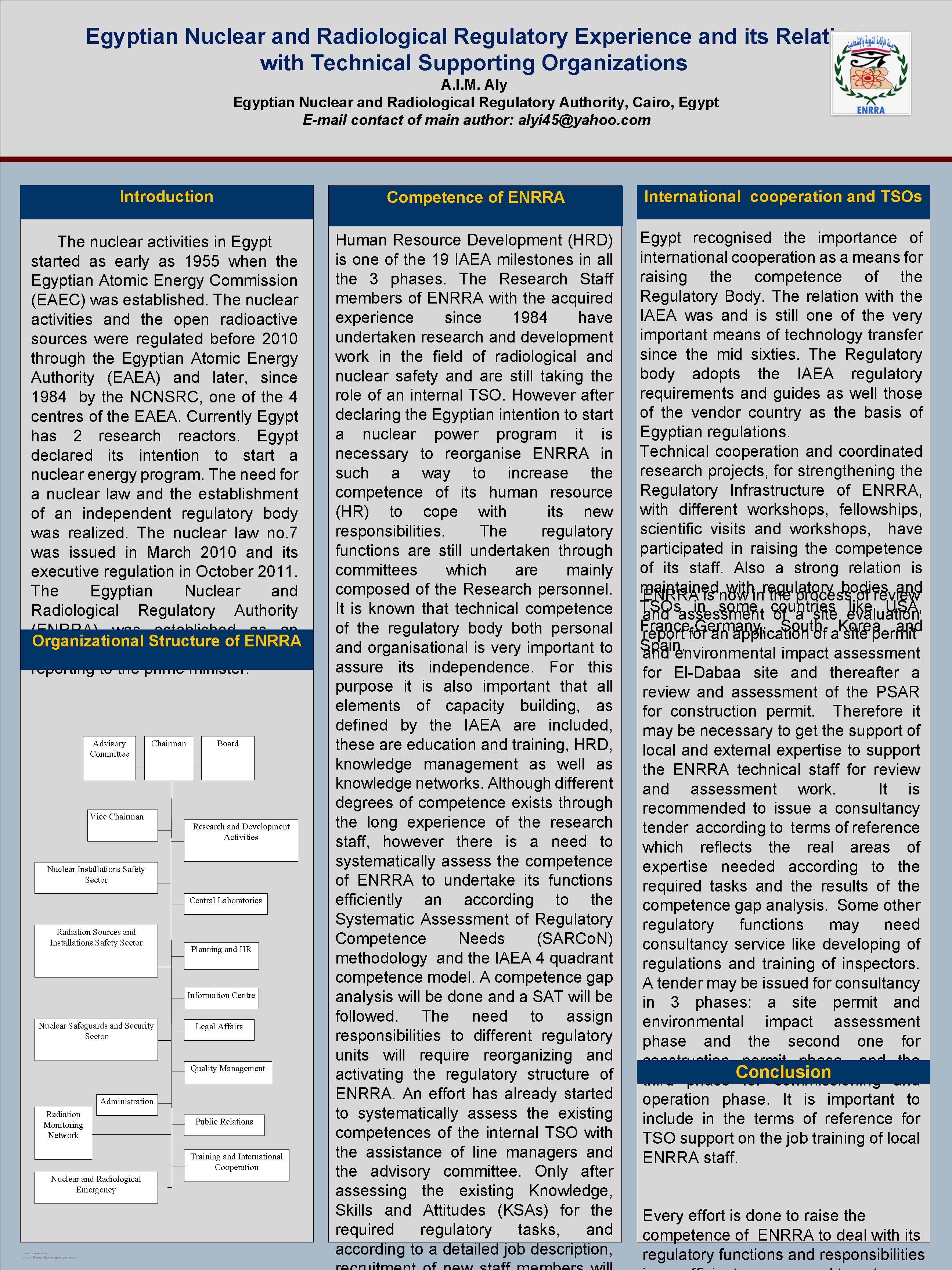 Egyptian Nuclear and Radiological Regulatory Experience and its