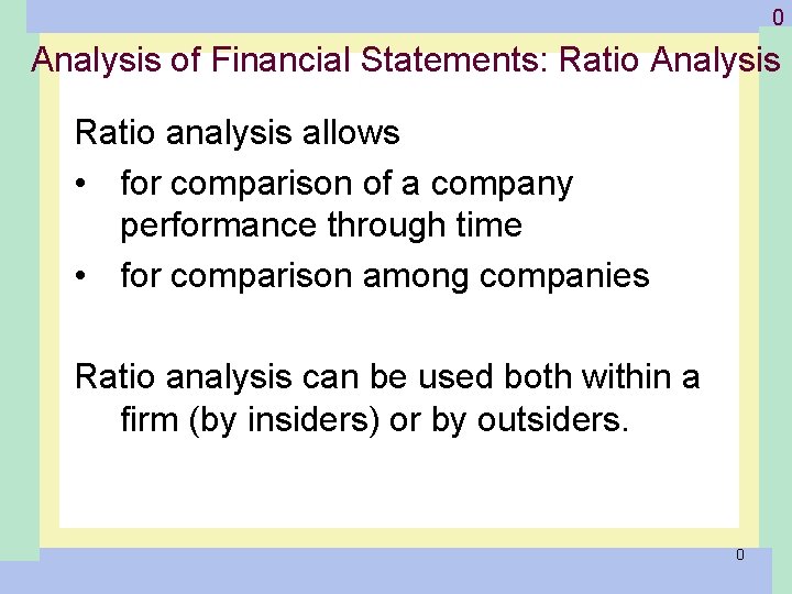1 0 0 Analysis of Financial Statements Ratio