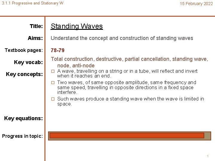 3 1 1 Progressive and Stationary Waves Standing