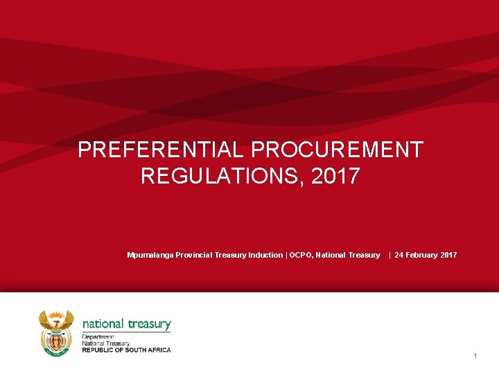 PREFERENTIAL PROCUREMENT REGULATIONS 2017 Mpumalanga Provincial ...