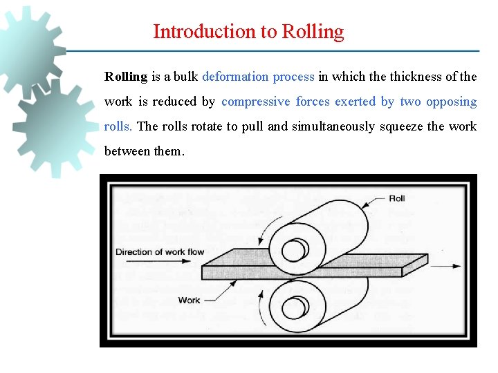 Rolling mill Introduction to Rolling is a bulk