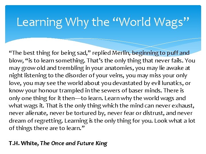 Learning Why the World Wags The best thing