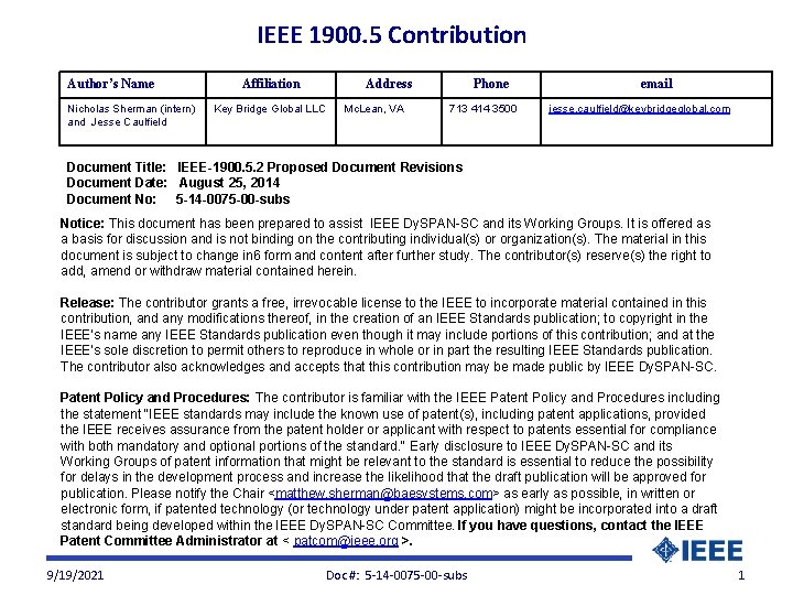 IEEE 1900 5 Contribution Authors Name Nicholas Sherman