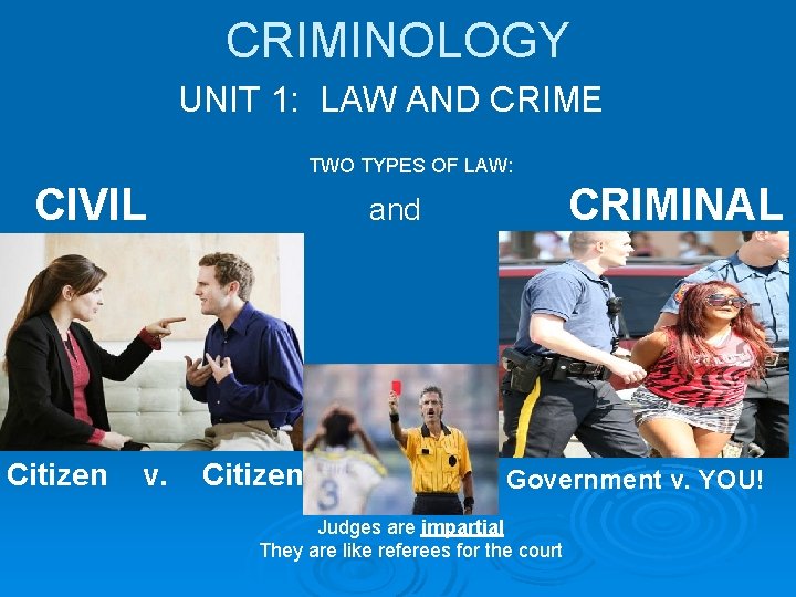 CRIMINOLOGY UNIT 1 LAW AND CRIME TWO TYPES