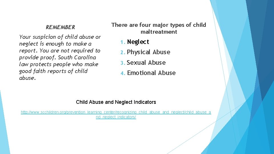 Mandatory Reporting REMEMBER Your suspicion of child abuse