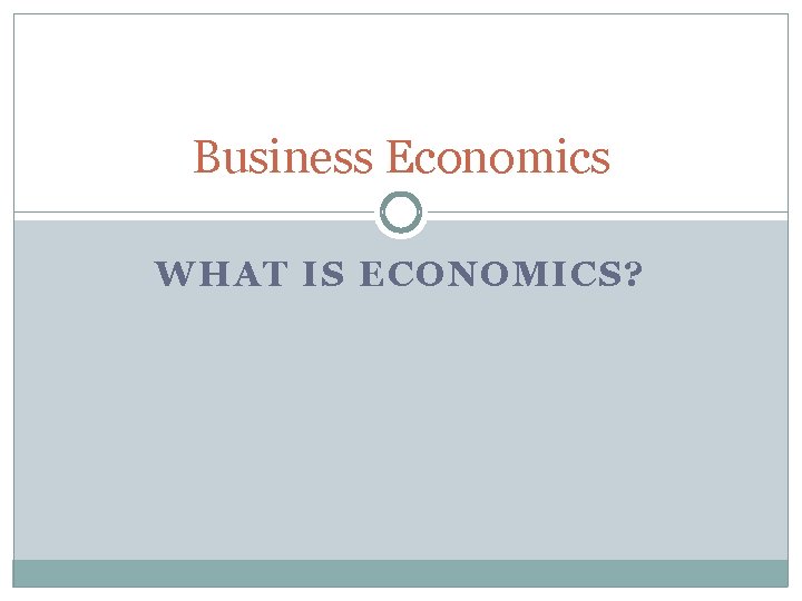 Business Economics WHAT IS ECONOMICS CHAPTER OBJECTIVES Understand