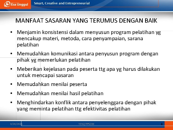 PENETAPAN TUJUAN SASARAN PELATIHAN DAN PENGEMBANGAN SDM PERTEMUAN