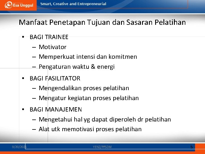 PENETAPAN TUJUAN SASARAN PELATIHAN DAN PENGEMBANGAN SDM PERTEMUAN