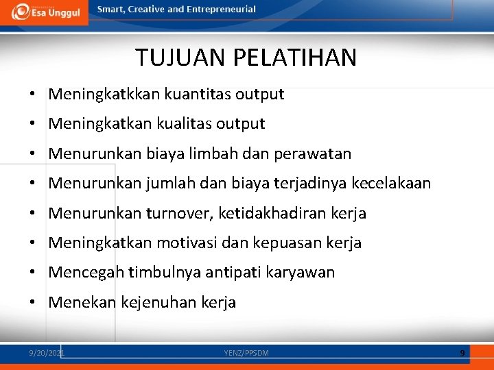 PENETAPAN TUJUAN SASARAN PELATIHAN DAN PENGEMBANGAN SDM PERTEMUAN