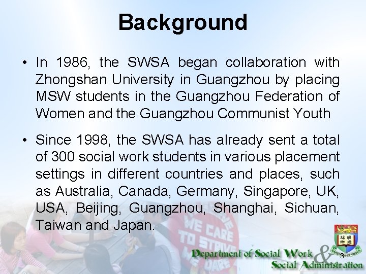 OVERSEASMAINLAND FIELDWORK PLACEMENT 2014 2015 BRIEFING FOR STUDENTS