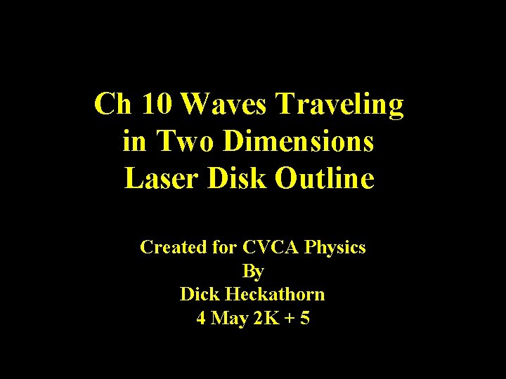 Ch 10 Waves Traveling in Two Dimensions Laser