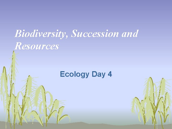 Biodiversity Succession and Resources Ecology Day 4 BIODIVERSITY